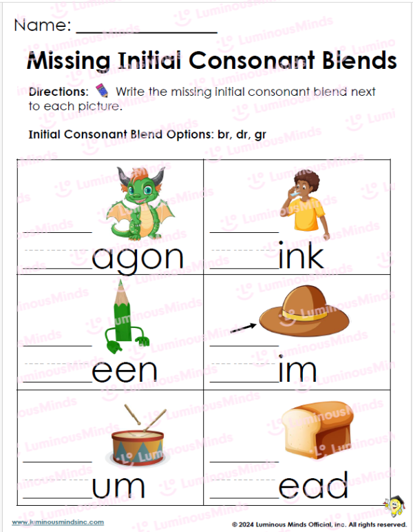 Reading Comprehension Worksheets - Initial Consonant Blends Practice ...