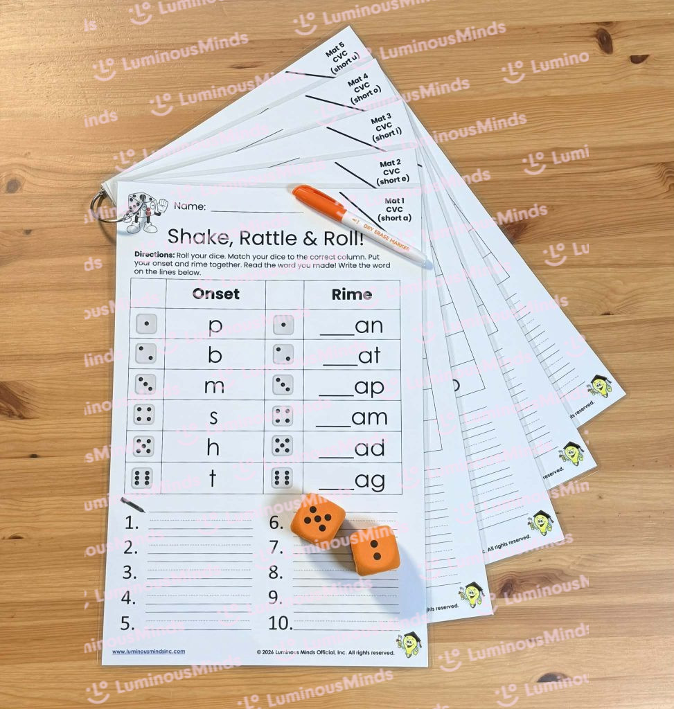 Shake, Rattle & Roll Short Vowel Dice Reading Game Kit (Single Student Set)
