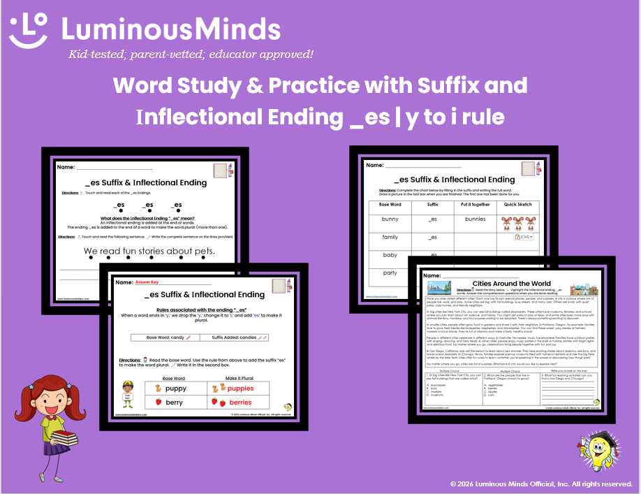 _es Suffix & Inflectional Ending Practice | Y to I Rule Activities ...